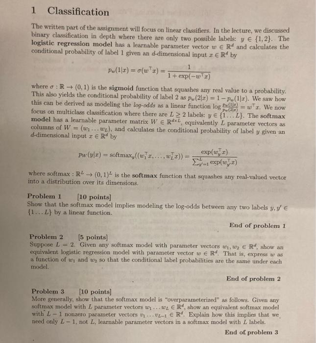 1 Classification The written part of the assignment | Chegg.com
