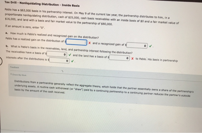 Solved Tax Drill - Nonliquidating Distribution - Inside | Chegg.com