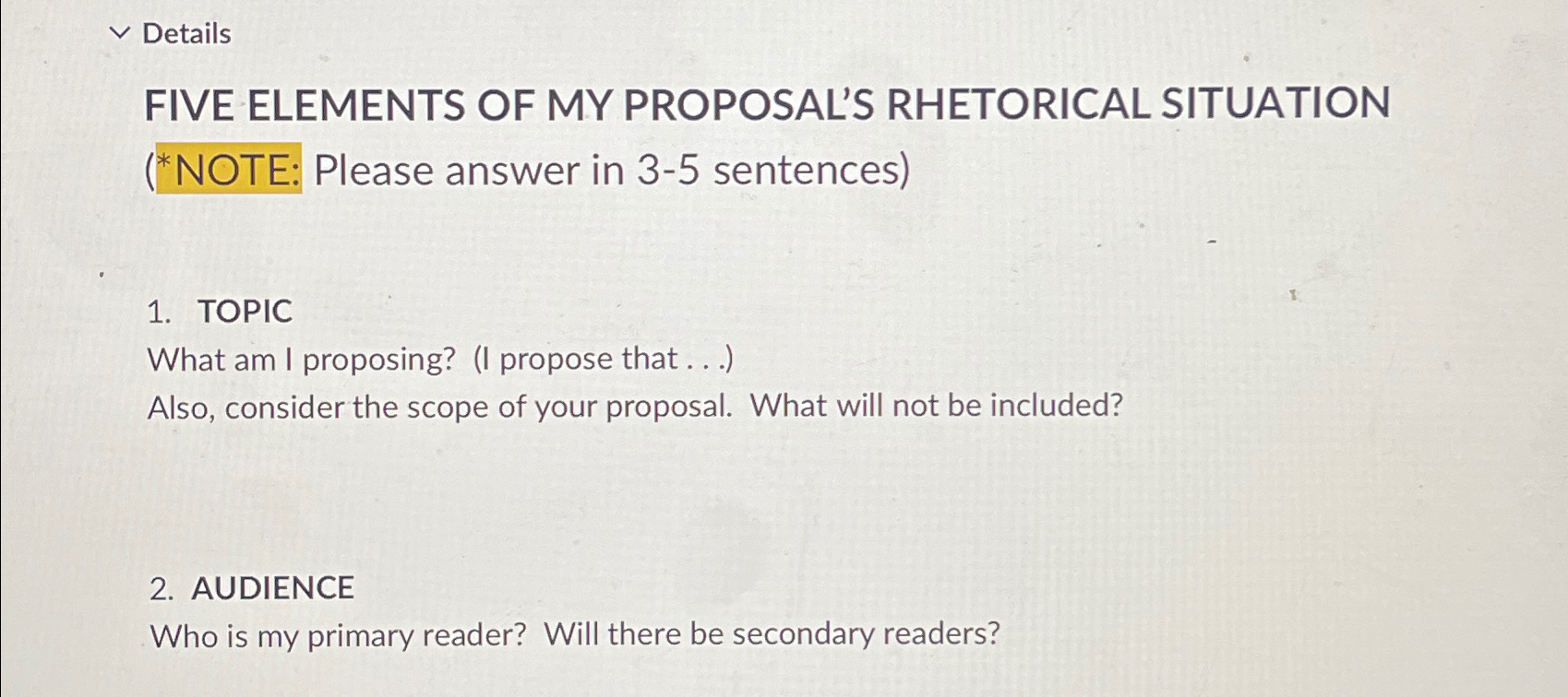 Solved ﻿DetailsFIVE ELEMENTS OF MY PROPOSAL'S RHETORICAL | Chegg.com