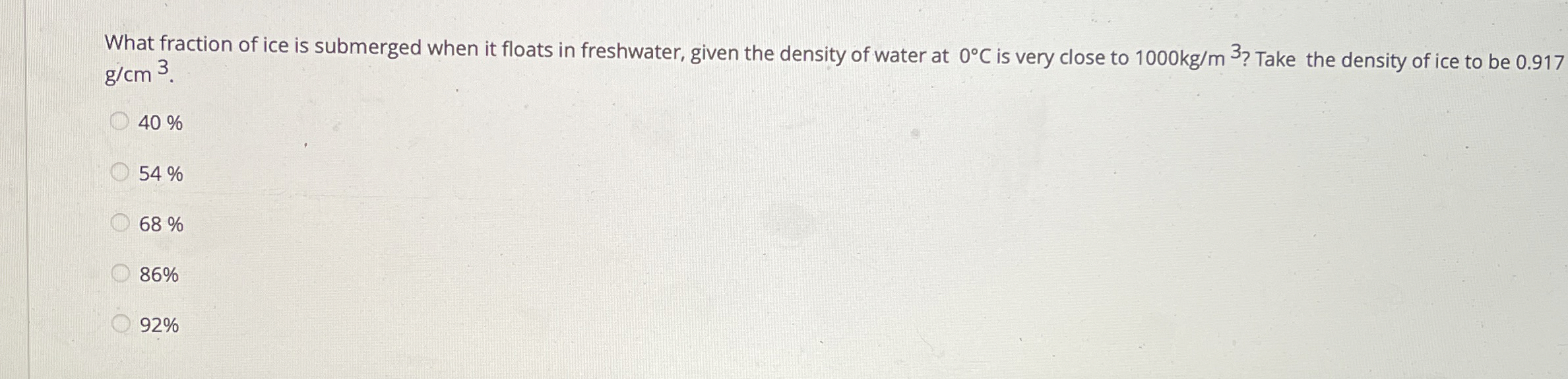 Solved What fraction of ice is submerged when it floats in | Chegg.com