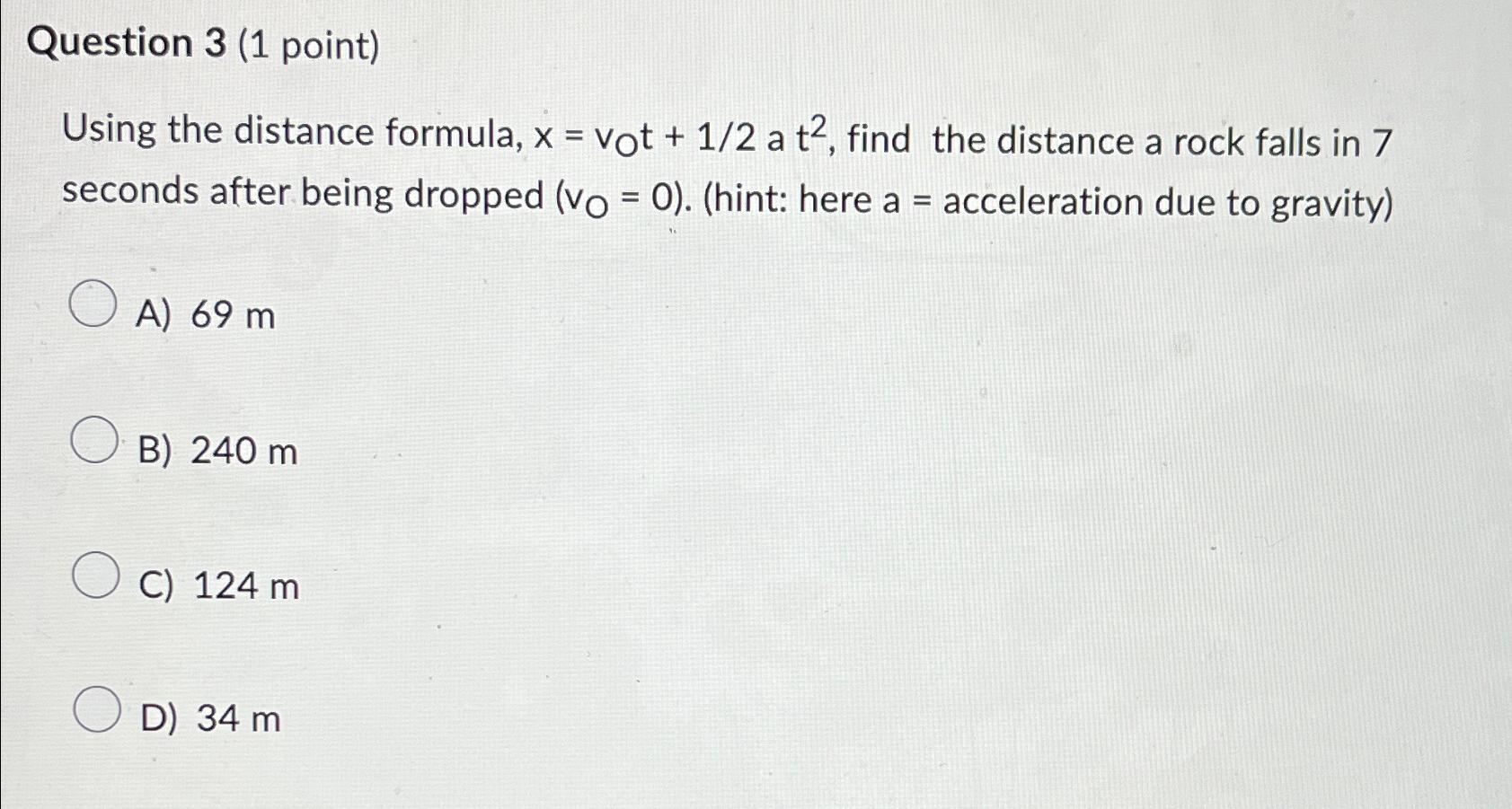 Solved Question 3 (1 ﻿point)Using the distance formula, | Chegg.com