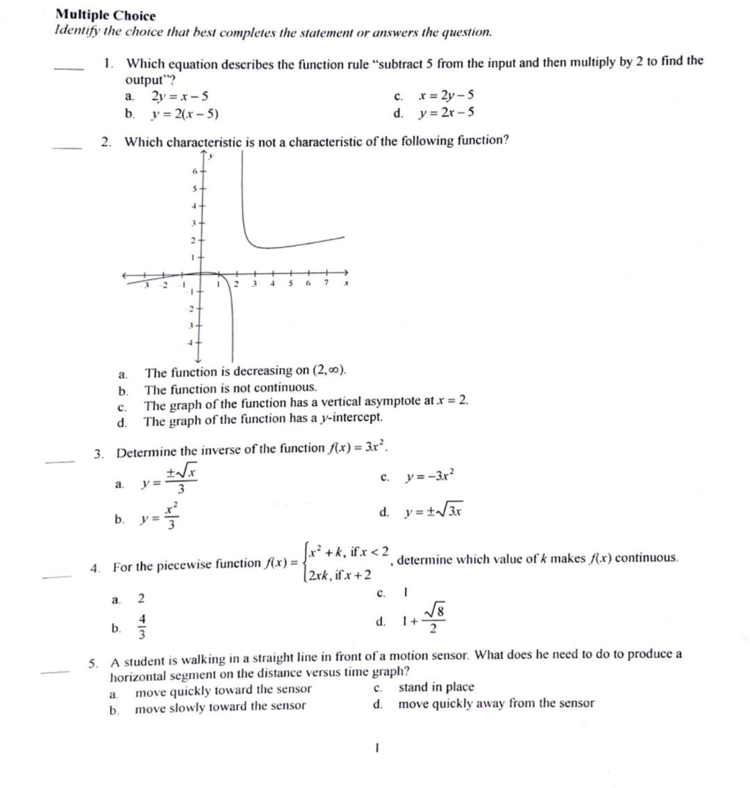 Solved 1. Which equation describes the function rule | Chegg.com