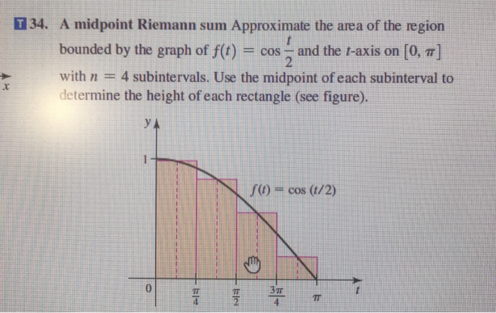 Solved T 34. A midpoint Riemann sum Approximate the area of | Chegg.com