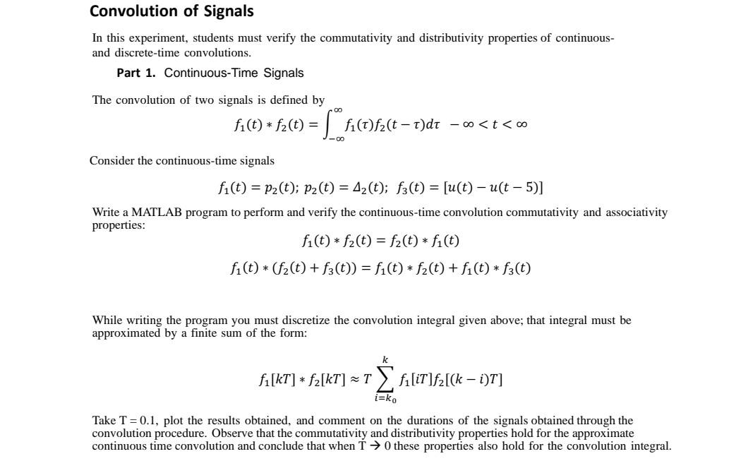 Solved Convolution of Signals In this experiment, students | Chegg.com