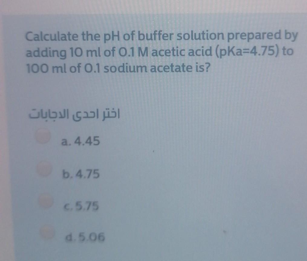Solved Calculate the pH of buffer solution prepared by | Chegg.com