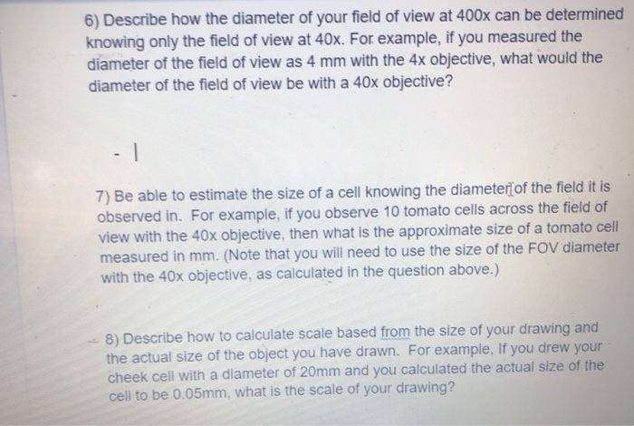 Solved 6) Describe how the diameter of your field of view at | Chegg.com