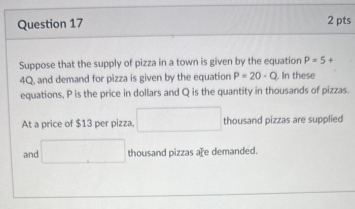 Solved Suppose that the supply of pizza in a town is given | Chegg.com
