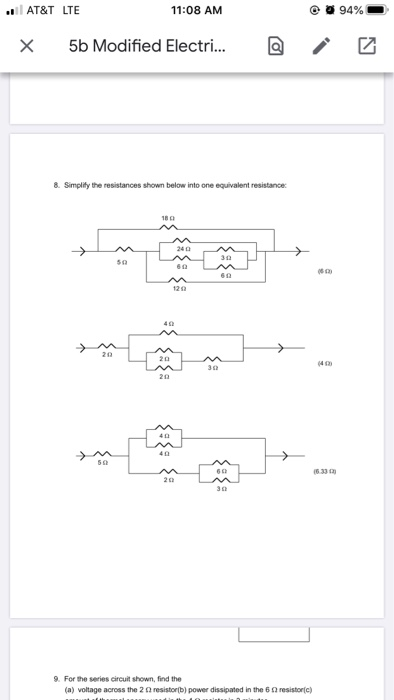Solved AT&T LTE 11:08 AM 94% Х 5b Modified Electri... Q 8. | Chegg.com