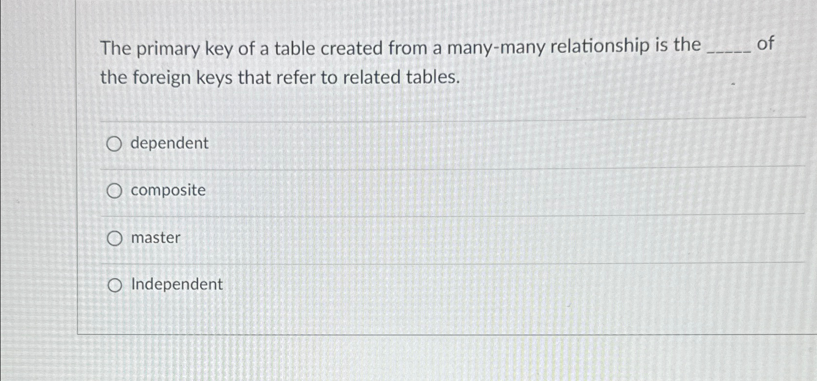 Solved The primary key of a table created from a many-many | Chegg.com