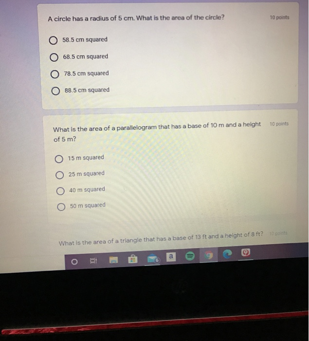 Solved A circle has a radius of 5 cm. What is the area of | Chegg.com