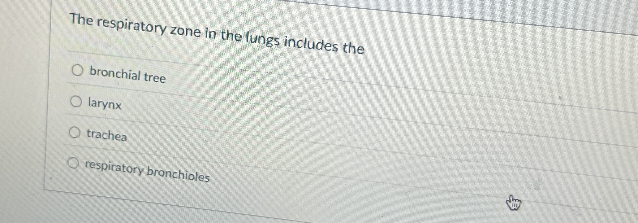 Solved The respiratory zone in the lungs includes | Chegg.com