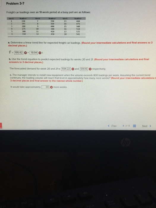 Solved Problem 3-7 Freight car loadings over an 18-week | Chegg.com
