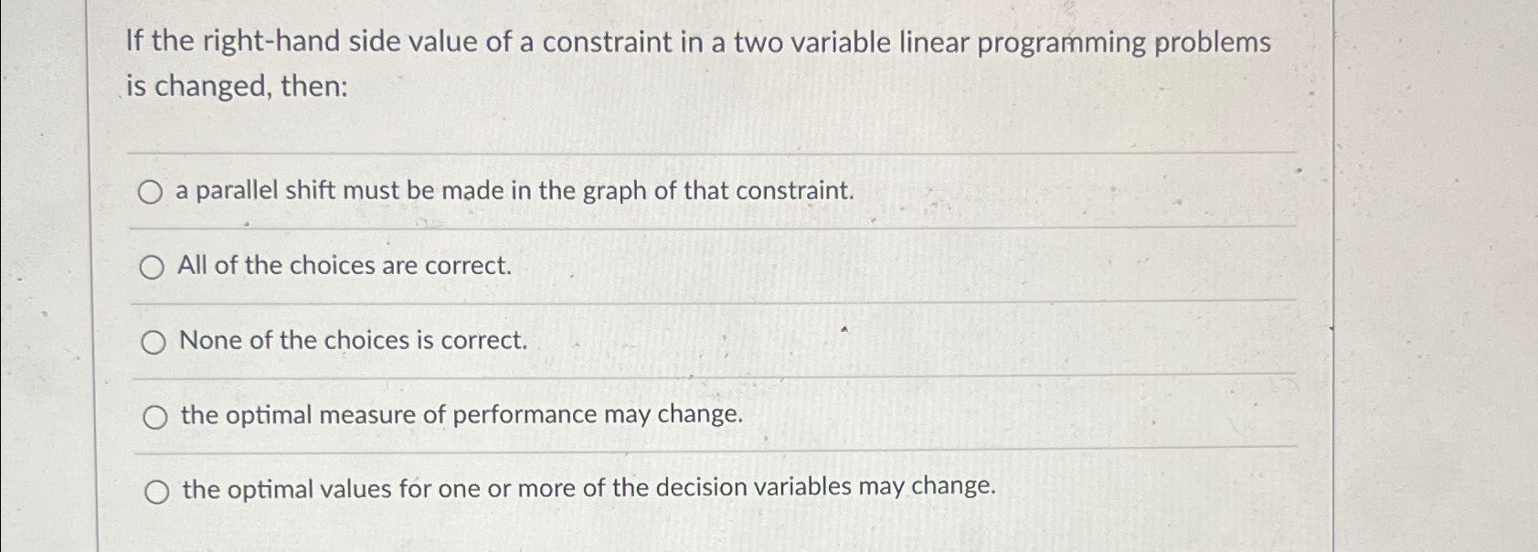 Solved If the right-hand side value of a constraint in a two | Chegg.com