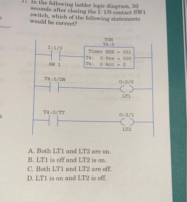 Solved In the following ladder logic diagram, 50 seconds | Chegg.com