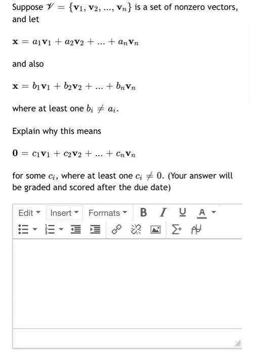 Solved Suppose V={v1,v2,…,vn} is a set of nonzero vectors, | Chegg.com