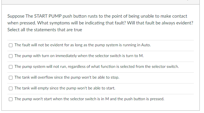 Solved Suppose The START PUMP push button rusts to the point | Chegg.com