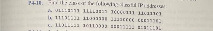 Solved P4-10. Find the class of the following classful IP | Chegg.com