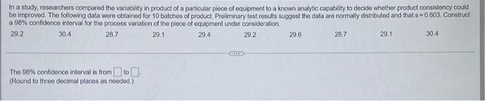 Solved In a study, researchers comparod the variability in | Chegg.com
