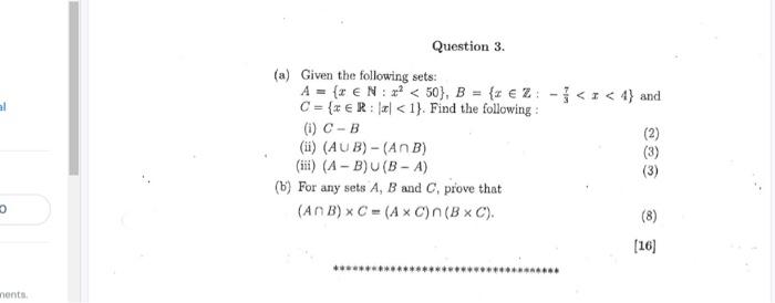 Solved (a) Given the following sets: | Chegg.com
