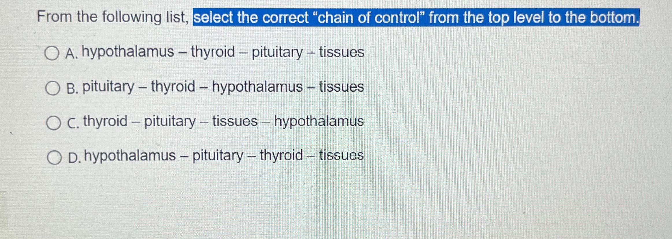 Solved From the following list, select the correct "chain of | Chegg.com