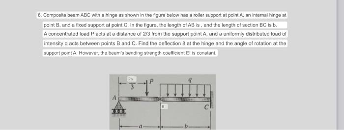 Solved 6. Composite beam ABC with a hinge as shown in the | Chegg.com