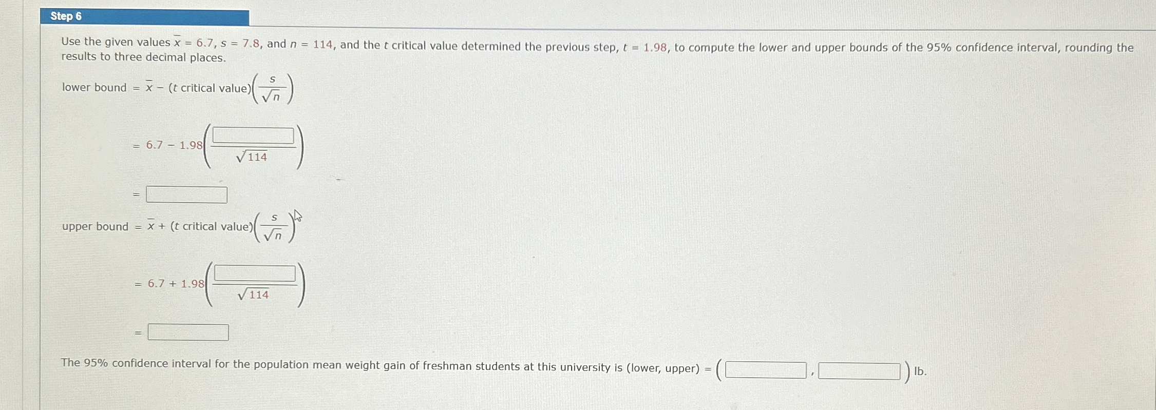 Solved Step 6 ﻿results to three decimal places.])([,1142The | Chegg.com