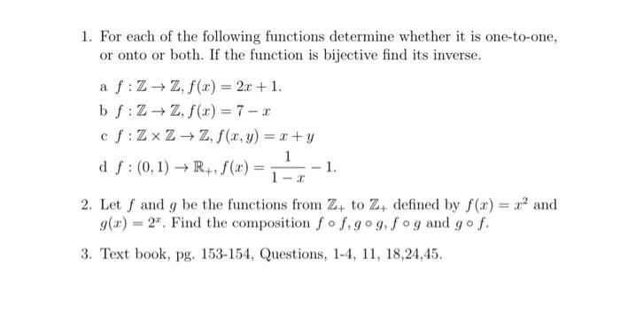Solved 1. For each of the following functions determine | Chegg.com