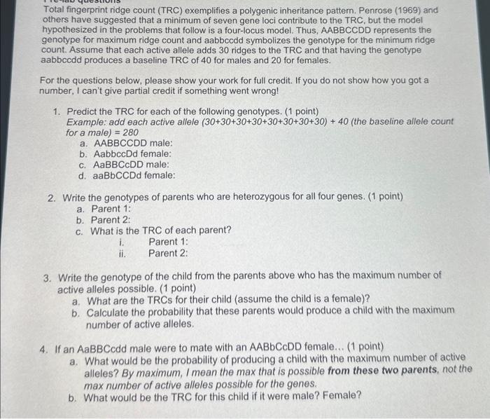 Solved Total fingerprint ridge count (TRC) exemplifies a | Chegg.com