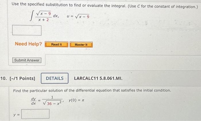 Solved Use the specified substitution to find or evaluate | Chegg.com