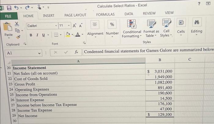 Solved Calculating Select Ratios using Excel's ROUND and | Chegg.com