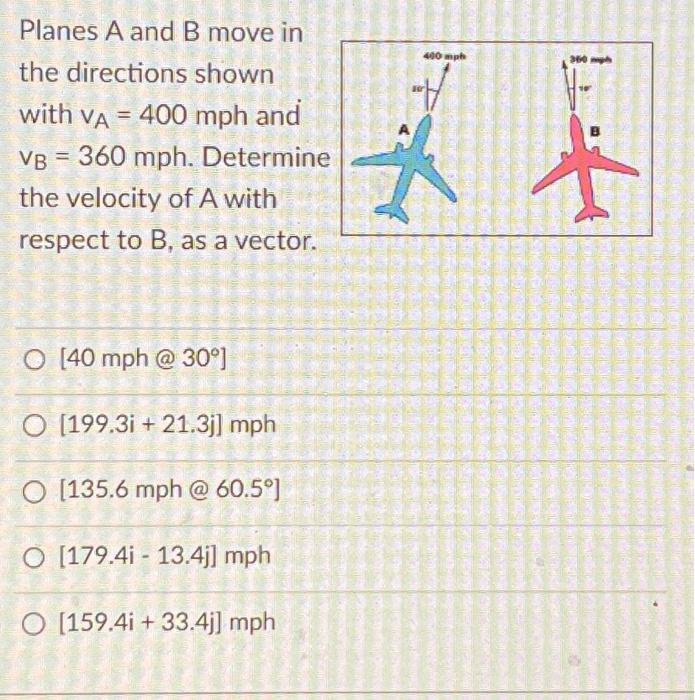 Solved Planes A and B move in the directions shown with | Chegg.com