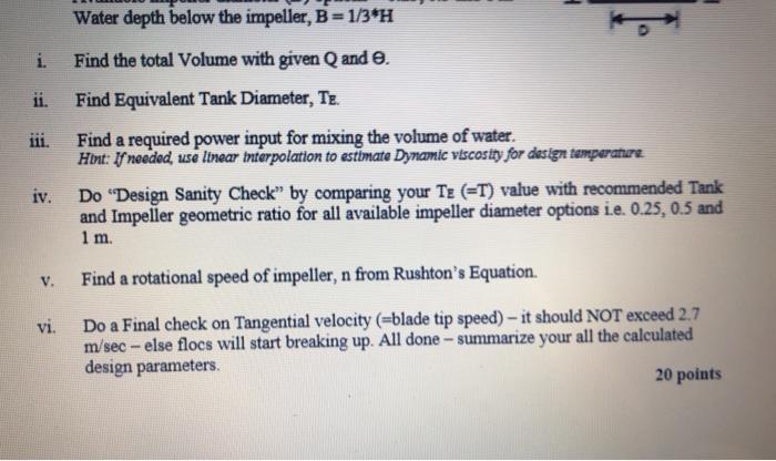 Solved 5. A Rapid Mix tank for a new water treatment plant | Chegg.com