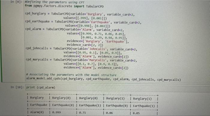 Solved from pgmpy. factors.discrete import TabularCPD | Chegg.com
