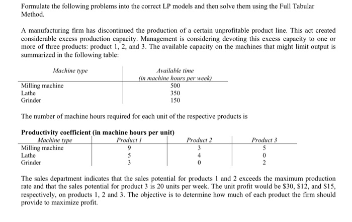Solved Formulate the following problems into the correct LP | Chegg.com