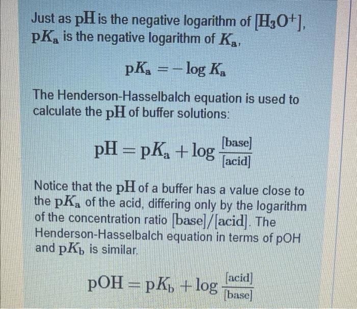 Solved Just as pH is the negative logarithm of [H3O+], pK, | Chegg.com