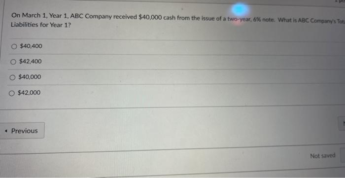 Solved On March 1, Year 1, ABC Company received $40,000 cash | Chegg.com