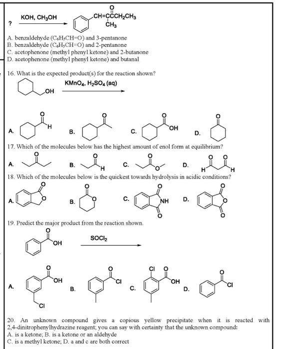 Solved KOH, CH₂OH O CH=CCCH₂CH3 CH3 ? A. benzaldehyde | Chegg.com