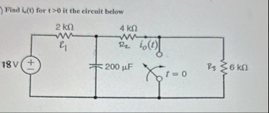 Solved Find i0(t) ﻿for t>0 ﻿it the circuit below | Chegg.com