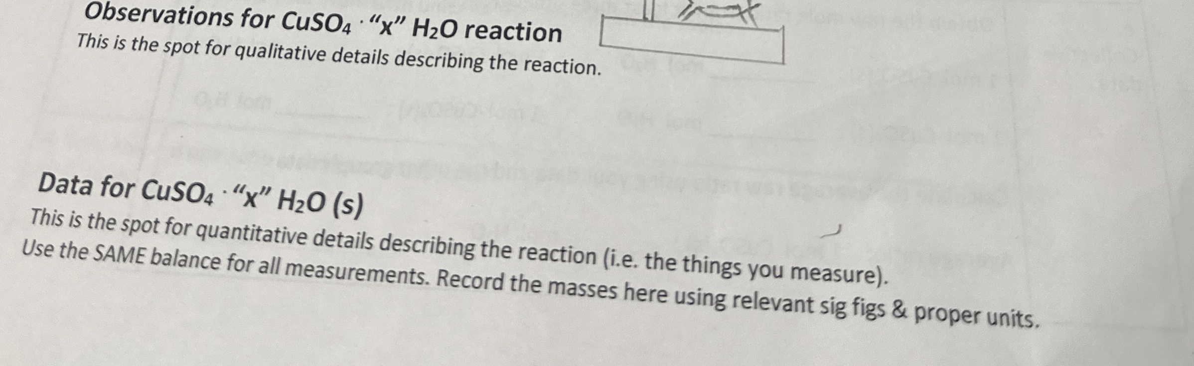 Solved Observations for CuSO4*x " H2O ﻿reactionThis is the | Chegg.com