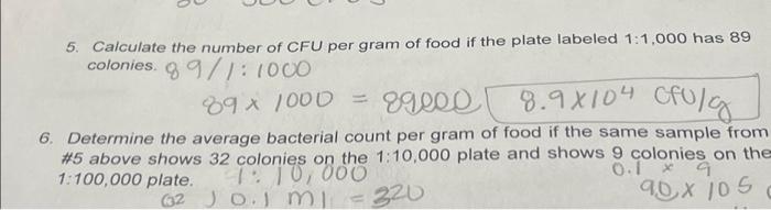 Solved 5. Calculate the number of CFU per gram of food if | Chegg.com