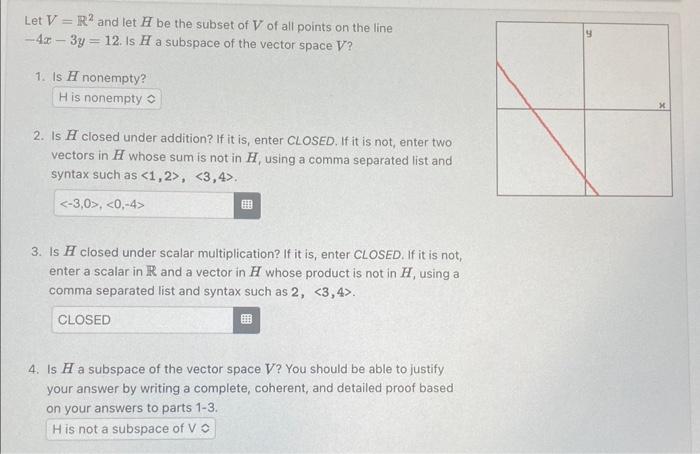 Solved Let V=R2 and let H be the subset of V of all points | Chegg.com