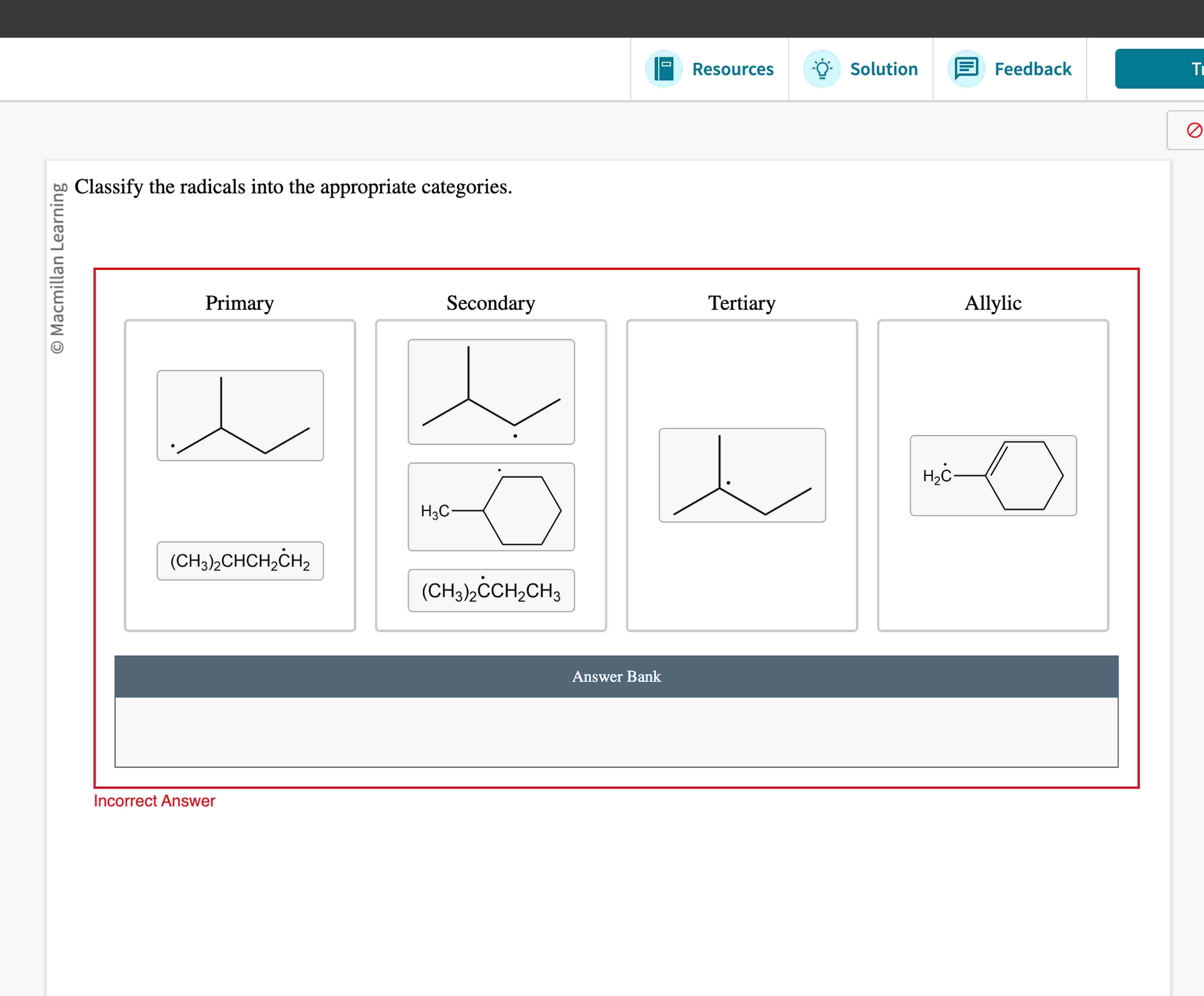 Solved Classify the radicals into the appropriate | Chegg.com