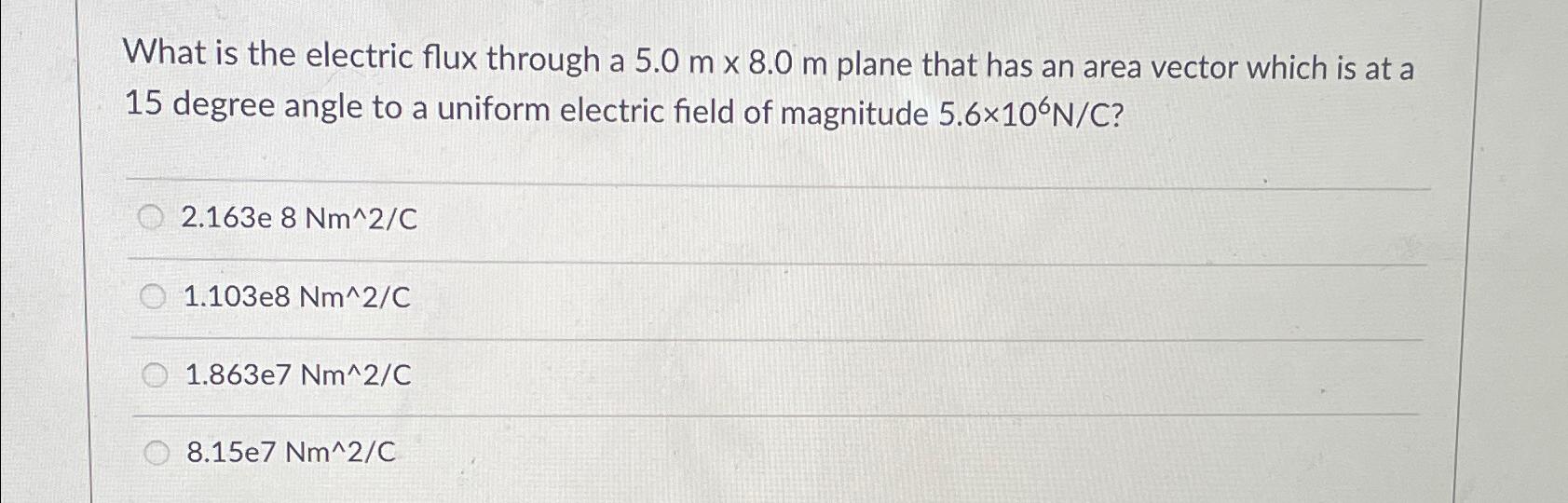 Solved What is the electric flux through a 5.0m×8.0m ﻿plane | Chegg.com