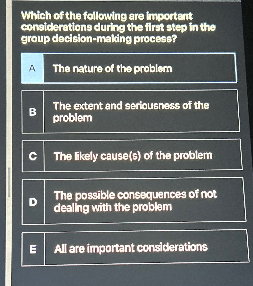 Solved Which of the following are important considerations | Chegg.com