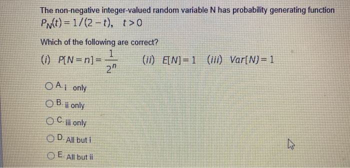 Solved The non-negative integer-valued random variable N has | Chegg.com