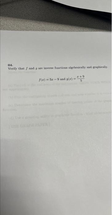 Solved 04. Verify that f and g are inverse functions | Chegg.com