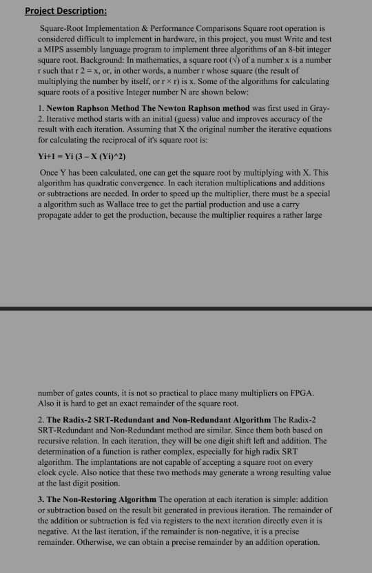 Solved Project Description: Square-Root Implementation & | Chegg.com