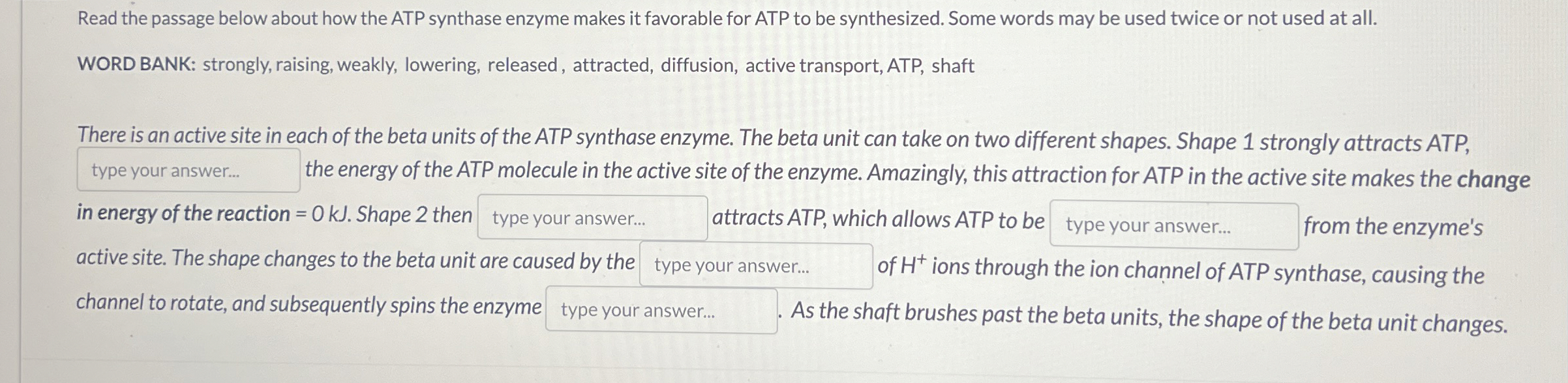Solved Read the passage below about how the ATP synthase | Chegg.com