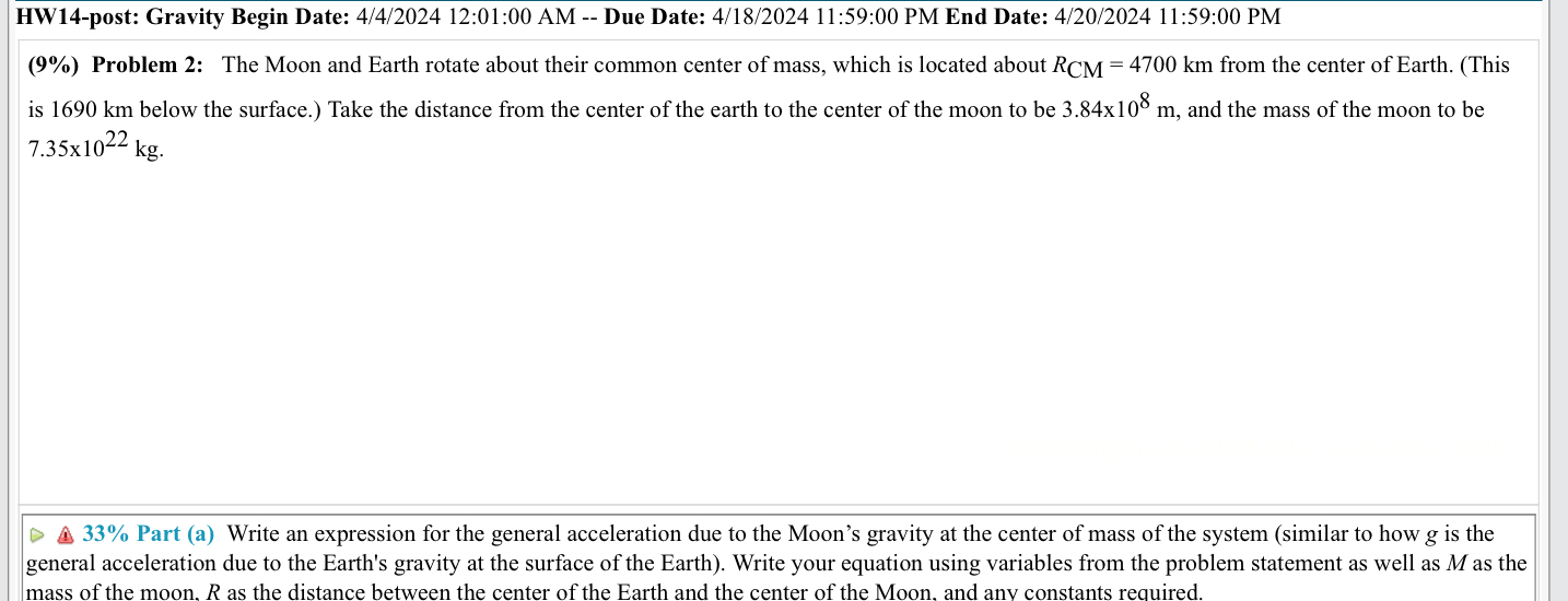 Solved HW14-post: Gravity Begin Date: 4/4/2024 12:01:00 ﻿AM | Chegg.com