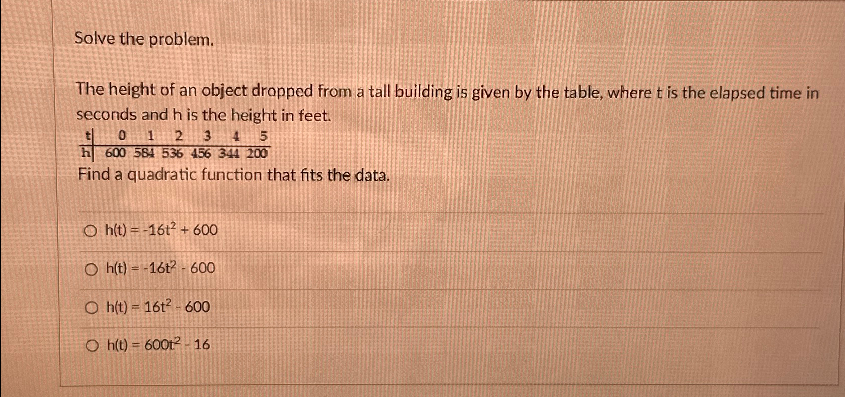 Solved Solve the problem.The height of an object dropped | Chegg.com